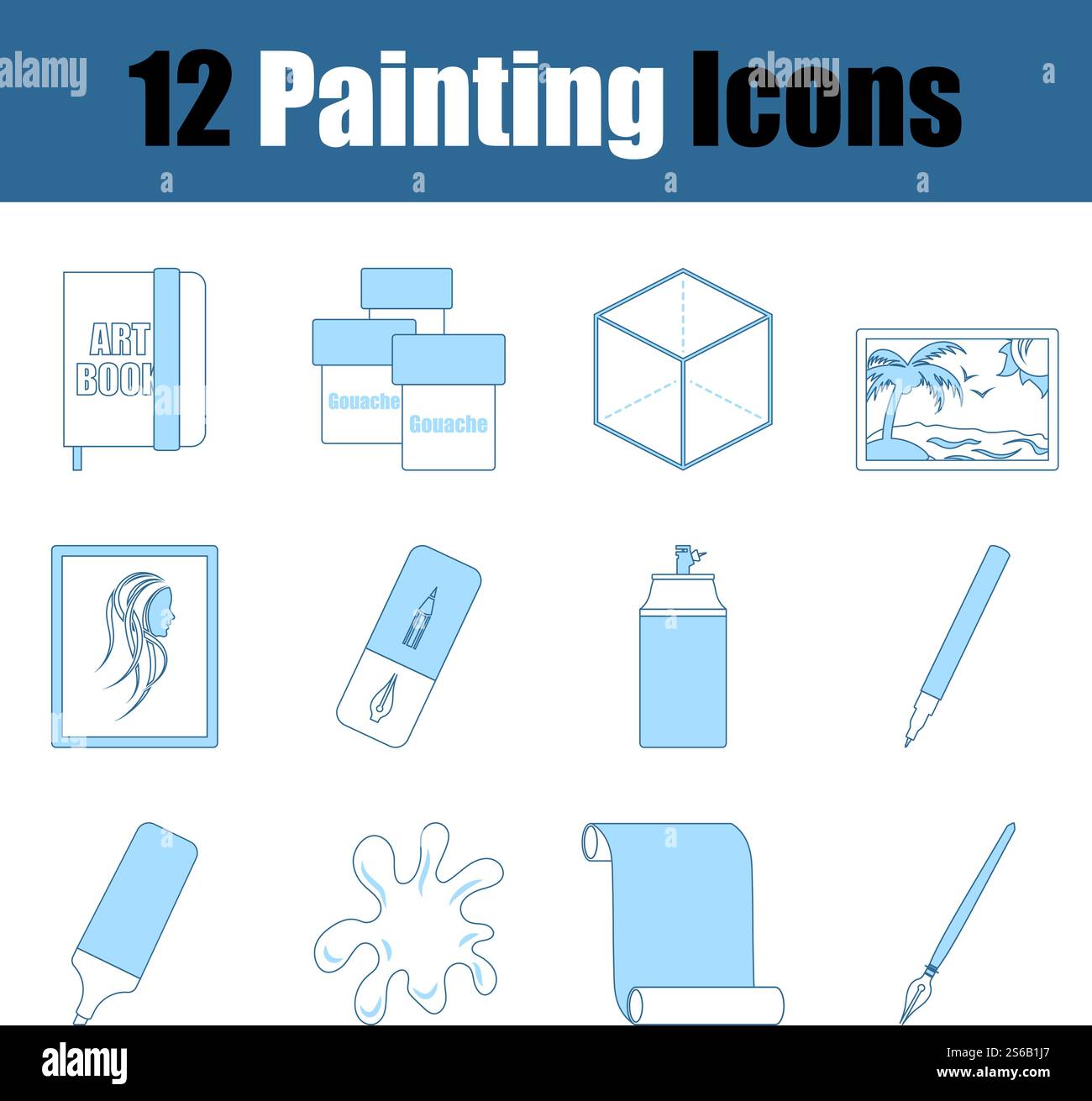 Painting Icon Set. Thin Line With Blue Fill Design. Vector Illustration ...