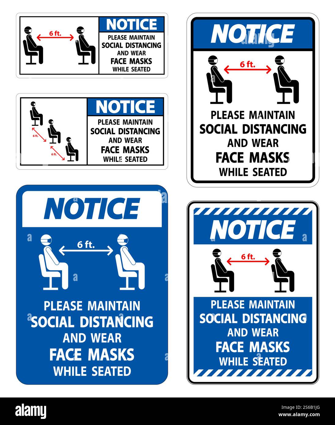 Notice Maintain Social Distancing Wear Face Masks Sign on white ...