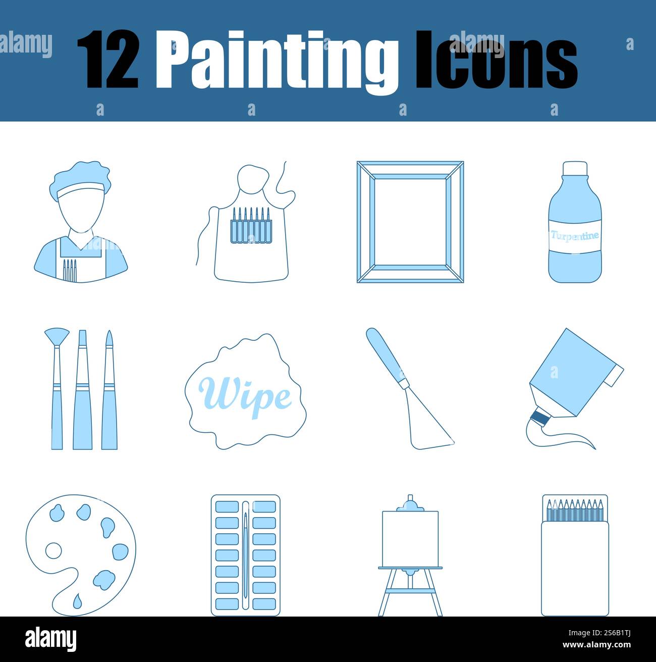 Painting Icon Set. Thin Line With Blue Fill Design. Vector Illustration ...