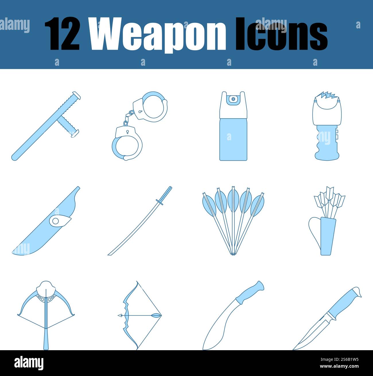 Weapon Icon Set. Thin Line With Blue Fill Design. Vector Illustration ...