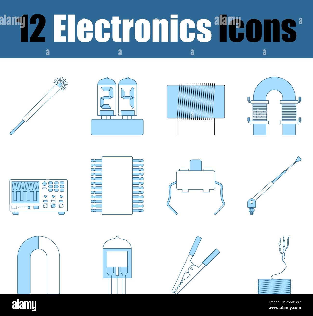 Electronics Icon Set. Thin Line With Blue Fill Design. Vector ...