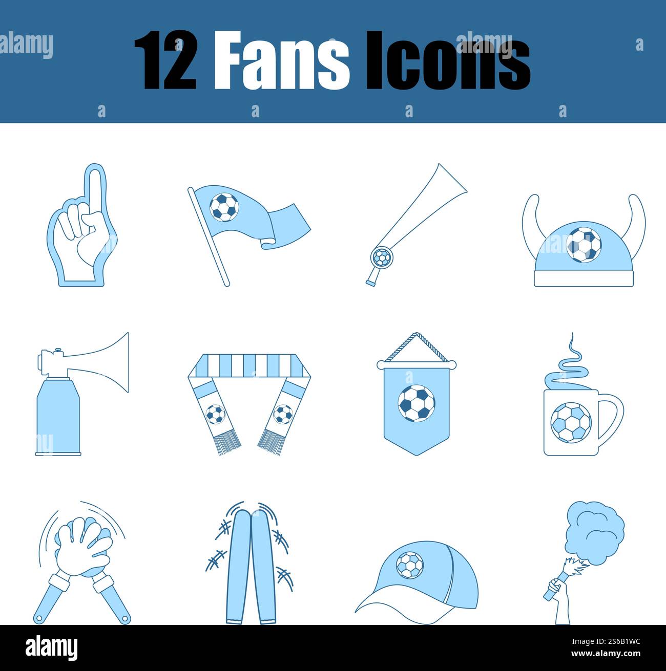 Fans Icon Set. Thin Line With Blue Fill Design. Vector Illustration ...
