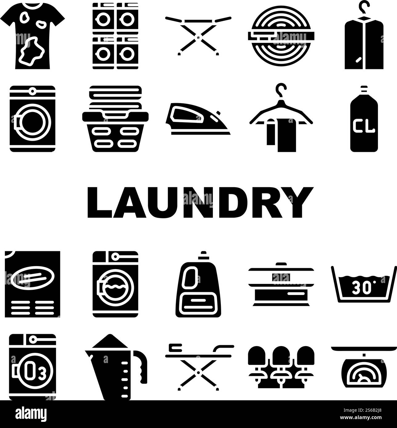 Laundry Service Tool Collection Icons Set Vector. Laundry And Drying ...
