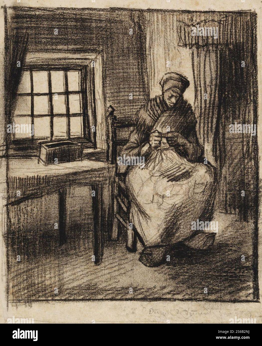 Gogh - Peasant Interior with a Woman Knitting, 1885, 1935-2793 Stock ...