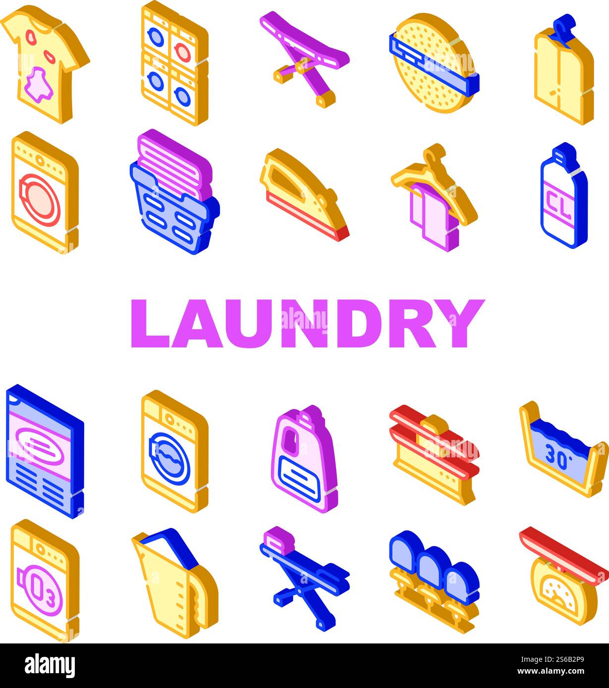Laundry Service Tool Collection Icons Set Vector. Laundry And Drying ...