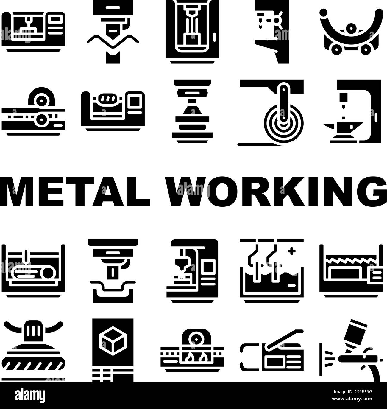 Metal Working Industry Collection Icons Set Vector. Metal Working ...