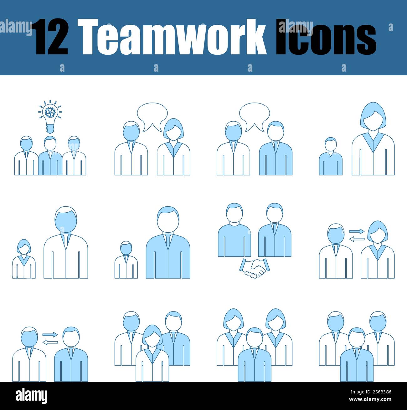 Teamwork Icon Set. Thin Line With Blue Fill Design. Vector Illustration ...