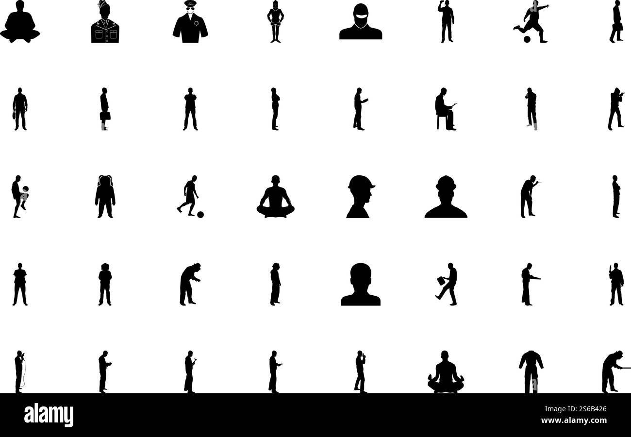 People doing work black color set solid style vector illustration ...