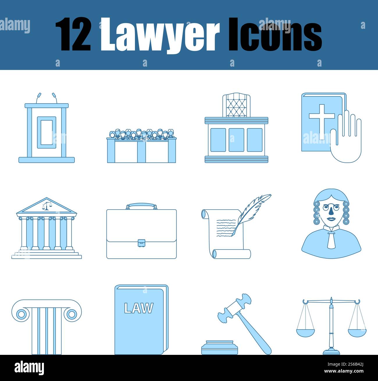 Lawyer Icon Set. Thin Line With Blue Fill Design. Vector Illustration ...