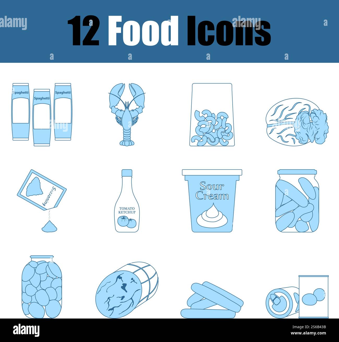Food Icon Set. Thin Line With Blue Fill Design. Vector Illustration ...