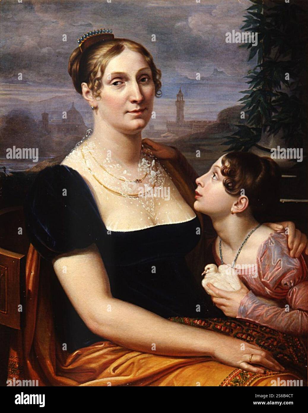Giuseppe Bezzuoli - Ritratto di Elisa Bonaparte Baciocchi con la figlia ...