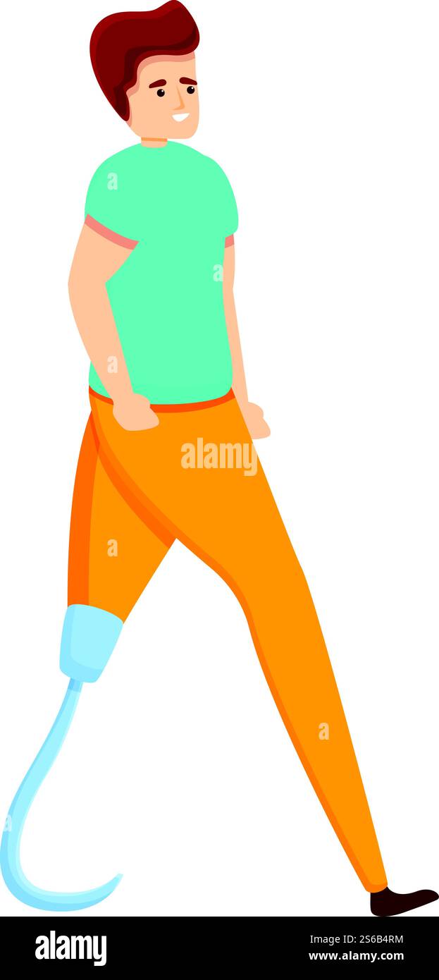 School boy with artificial leg icon. Cartoon of school boy with ...