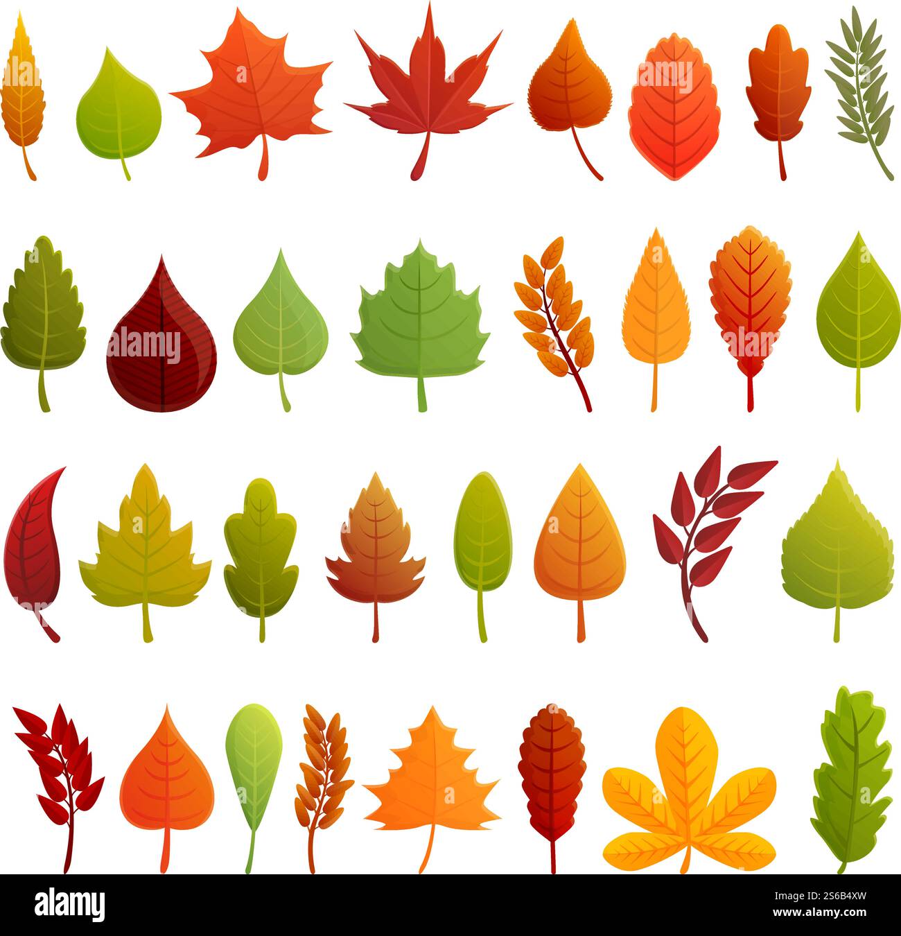 Autumn leaves icons set. Cartoon set of autumn leaves vector icons for ...