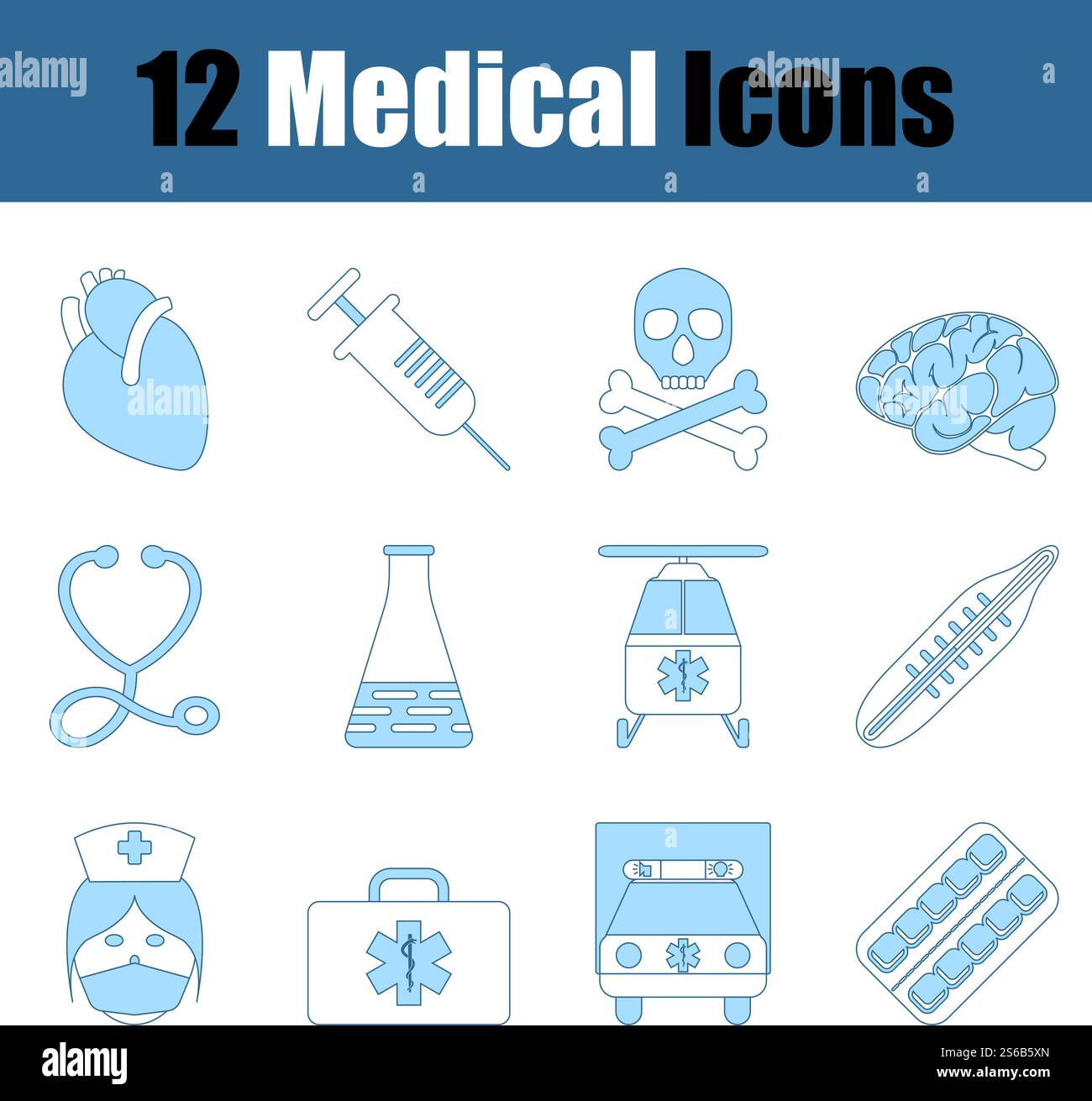 Medical Icon Set. Thin Line With Blue Fill Design. Vector Illustration ...
