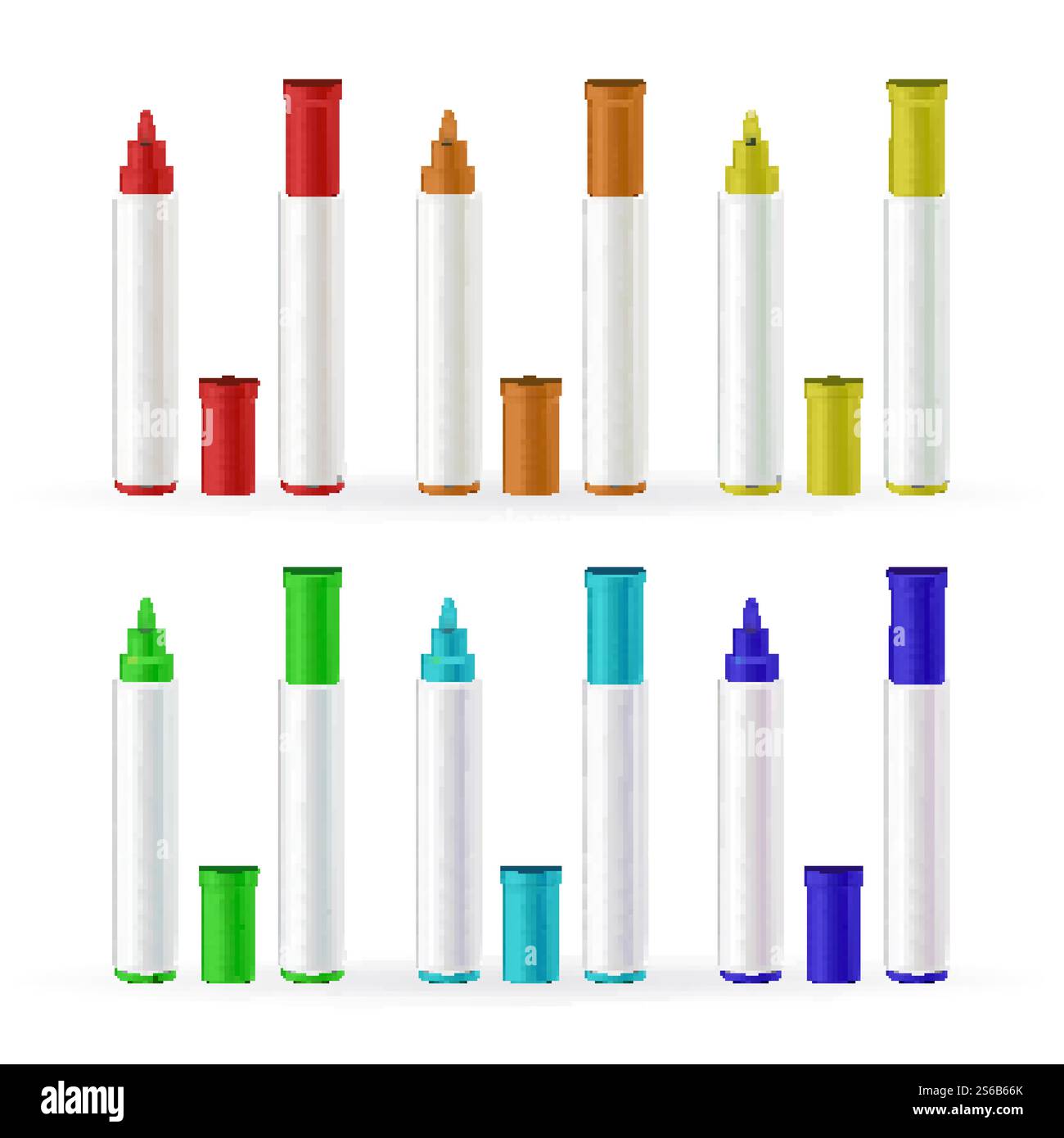 Marker Pens Stationery Different Color Set Vector. Artist Marker ...