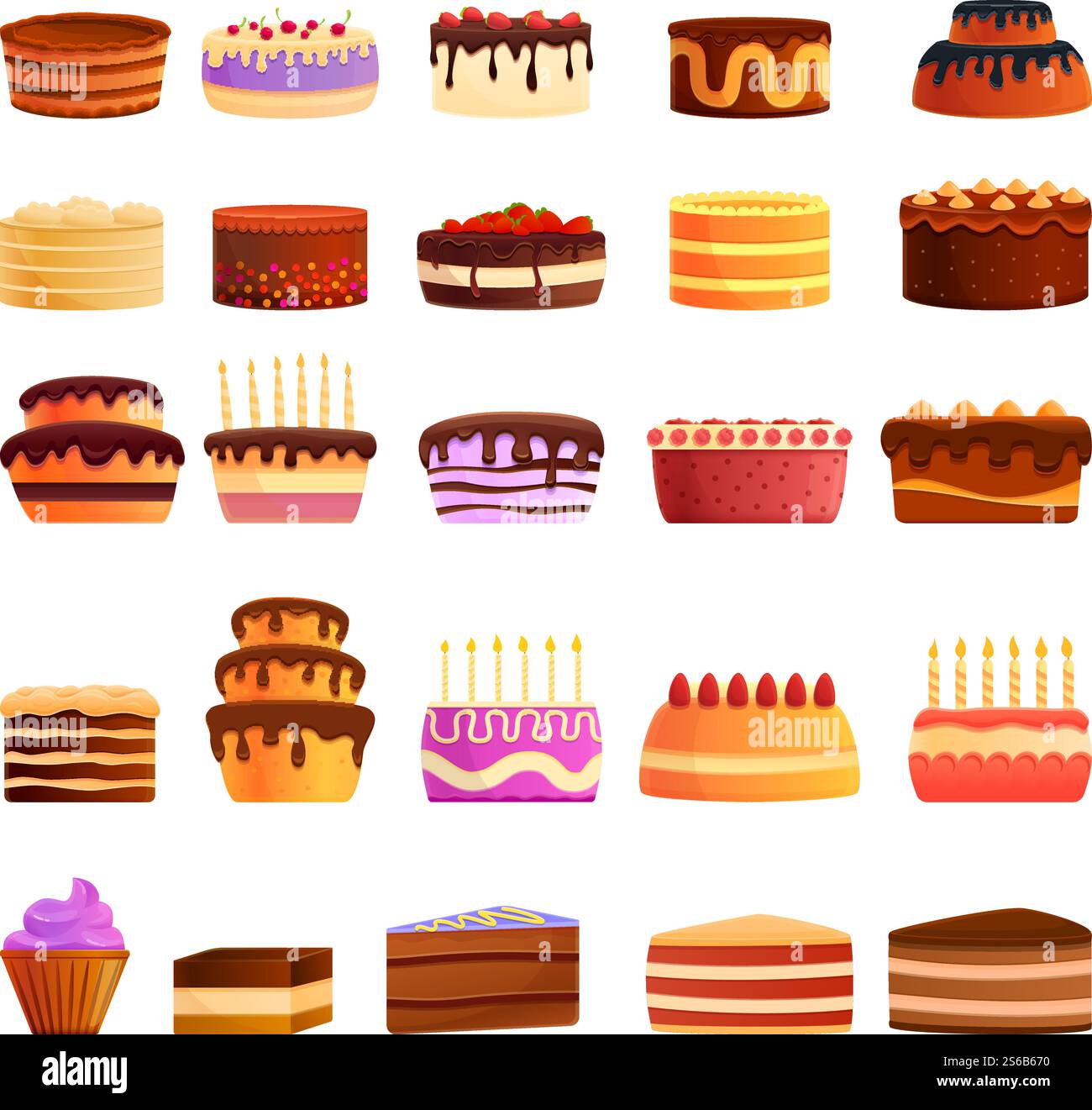Cake icons set. Cartoon set of cake vector icons for web design. Cake ...