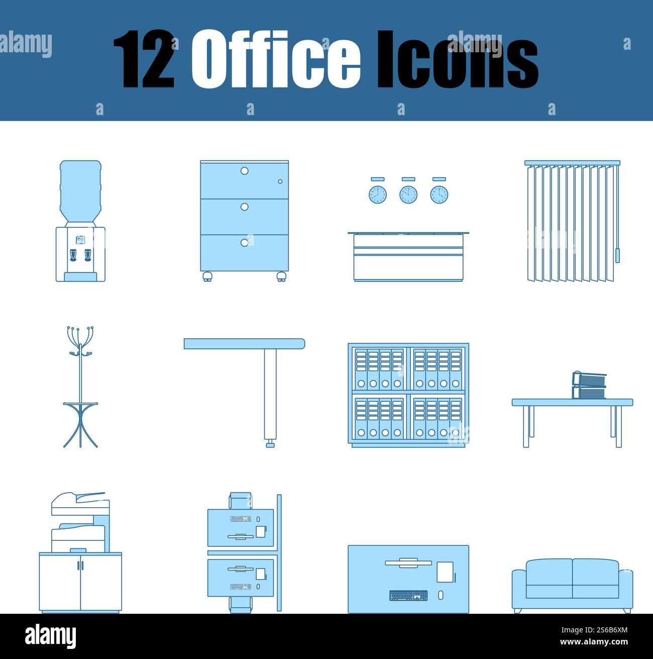 Office Icon Set. Thin Line With Blue Fill Design. Vector Illustration ...