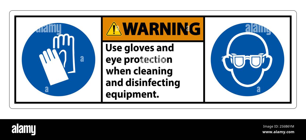 Warning Use Gloves And Eye Protection Sign on white background Stock ...
