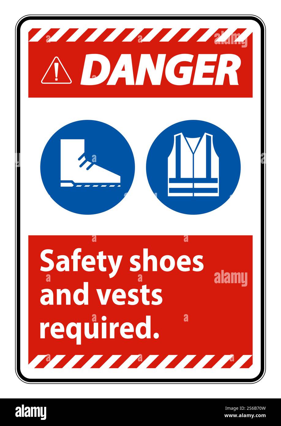 Danger Sign Safety Shoes And Vest Required With PPE Symbols on white ...