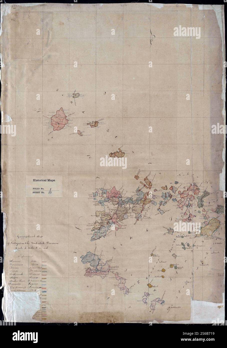 Geographical map of villages in Ambala Division, by William Brown, 1840 ...
