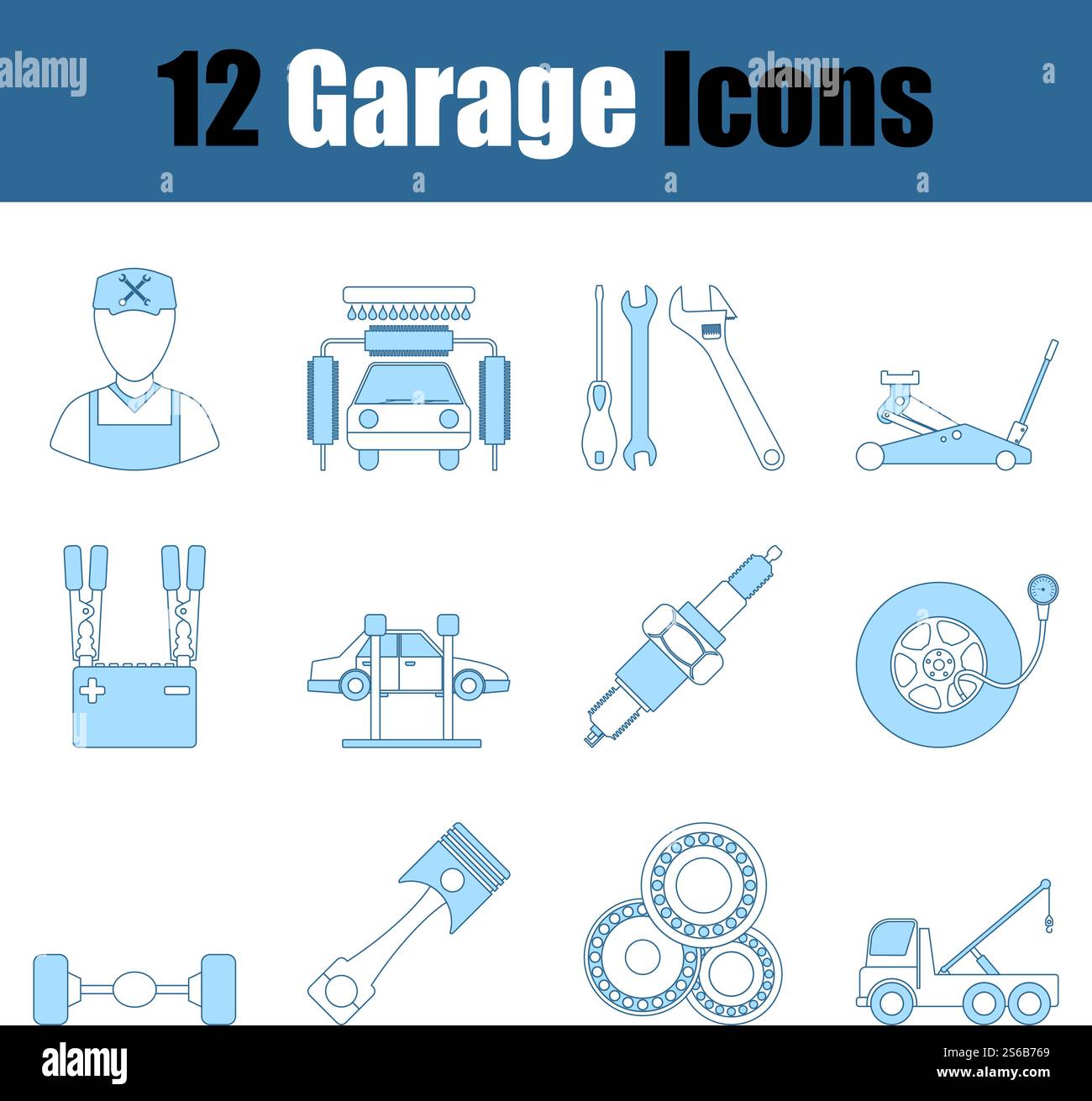 Garage Icon Set. Thin Line With Blue Fill Design. Vector Illustration ...