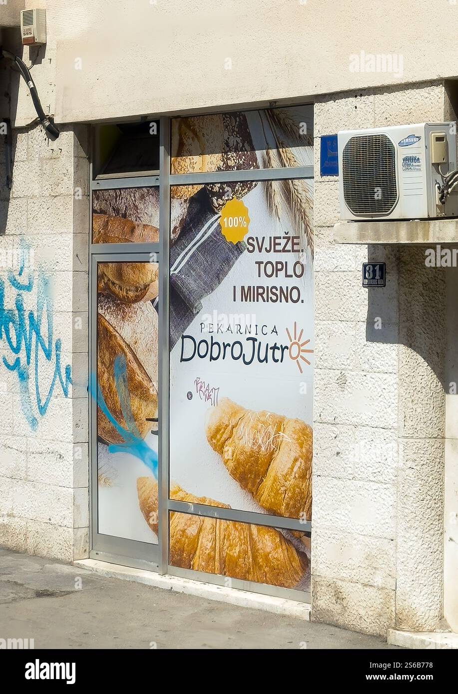 Split, Croatia - July 1, 2024: Front entrance to bakery, Pekarnica ...