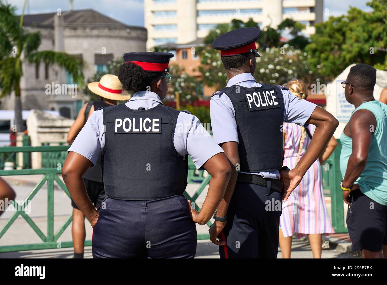 Bridgetown, Barbados, Caribbean - January 7, 2025: Two police officers ...
