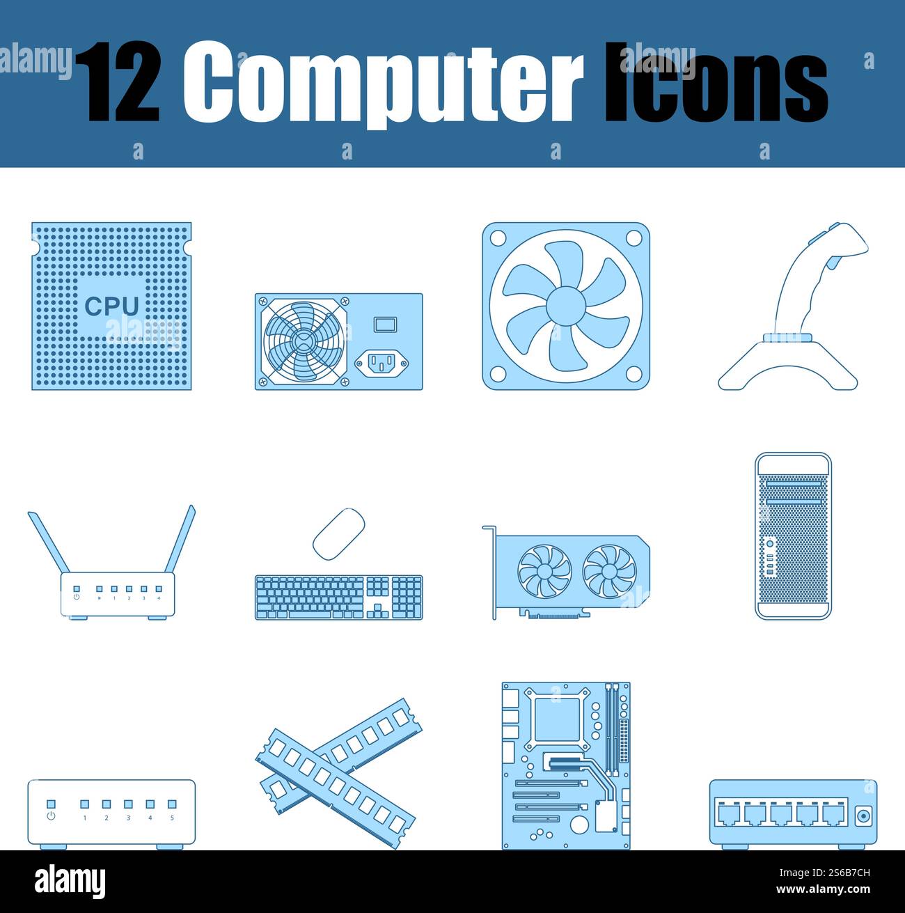 Computer Icon Set. Thin Line With Blue Fill Design. Vector Illustration ...