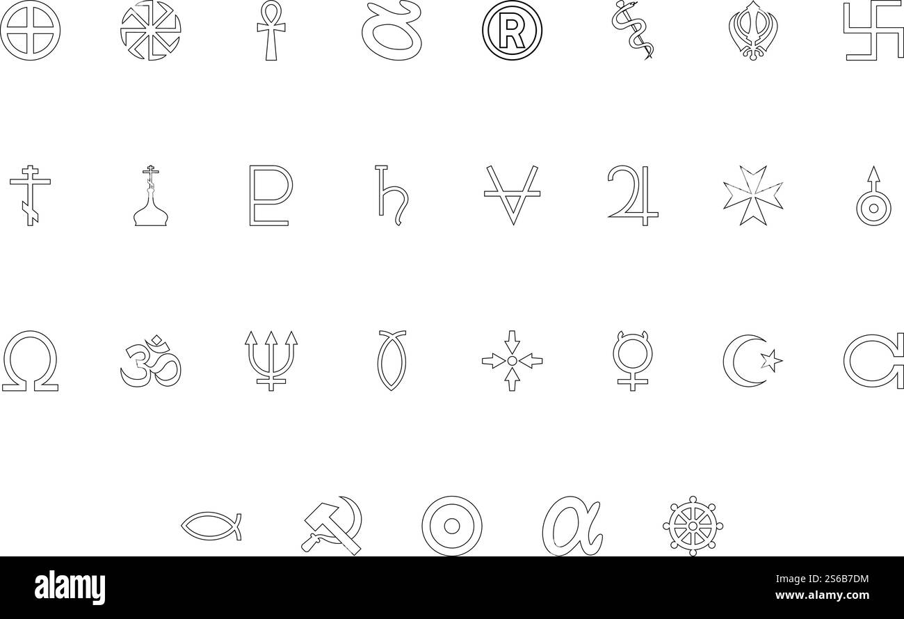 Religious and international symbol black color set outline style vector ...