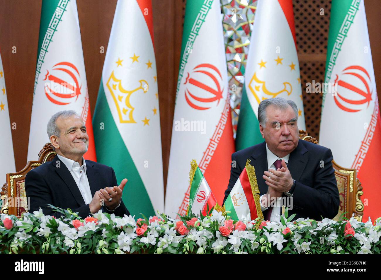 Dushanbe, Tajikistan. 17th Jan, 2025. Tajik President EMOMALI RAHMON (R ...