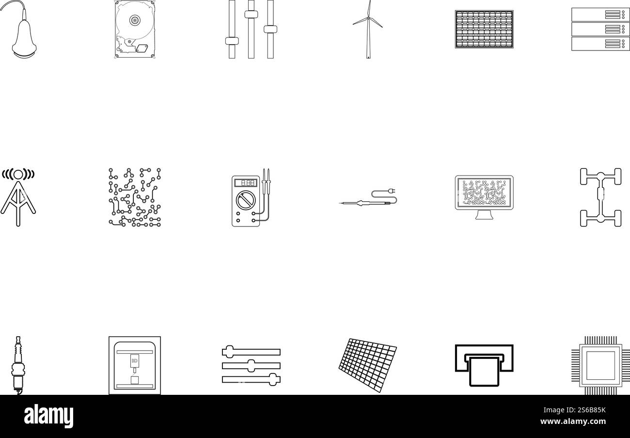 Industrial electronics black color set outline style vector ...
