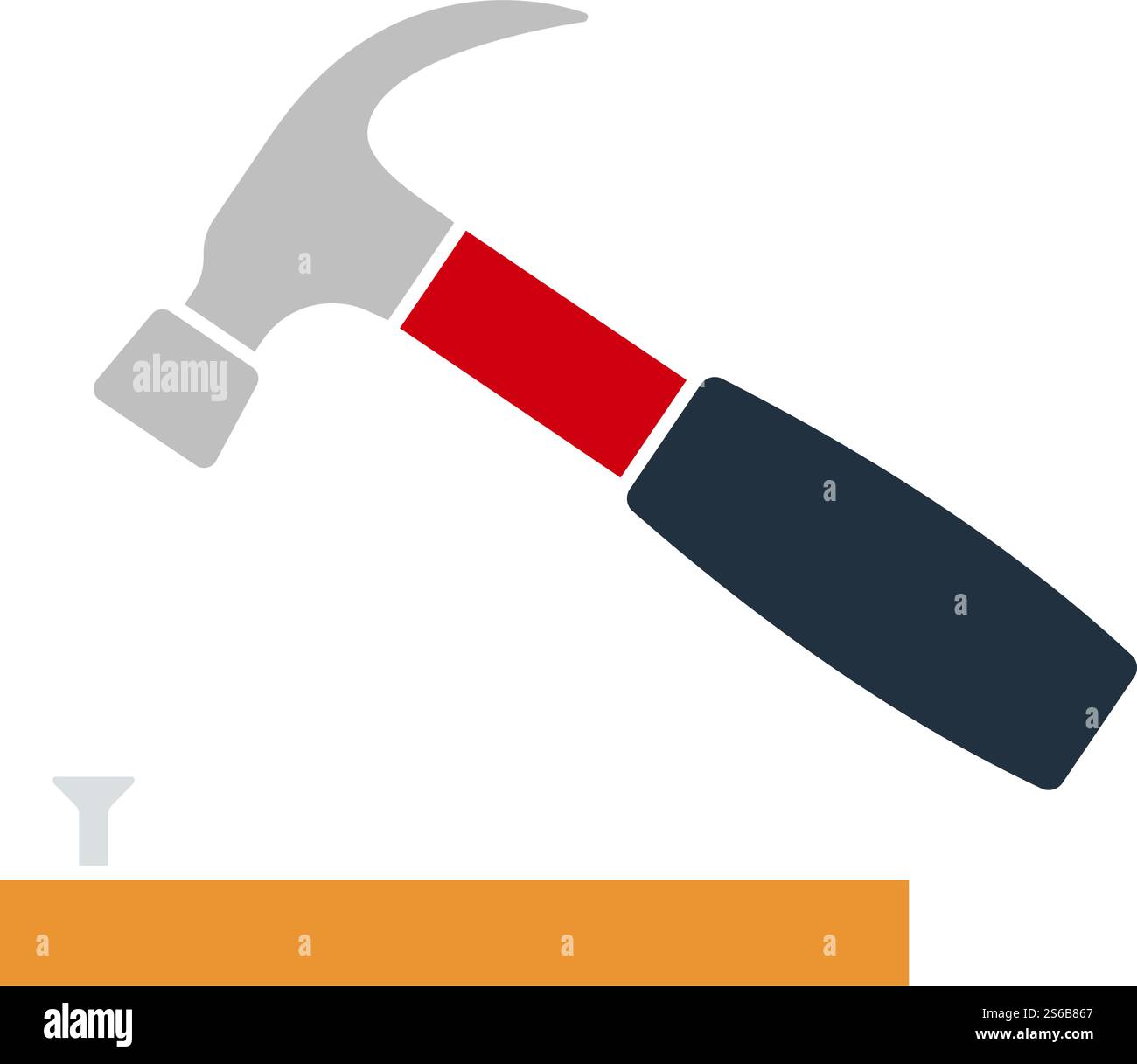 Icon Of Hammer Beat To Nail. Flat Color Design. Vector Illustration ...