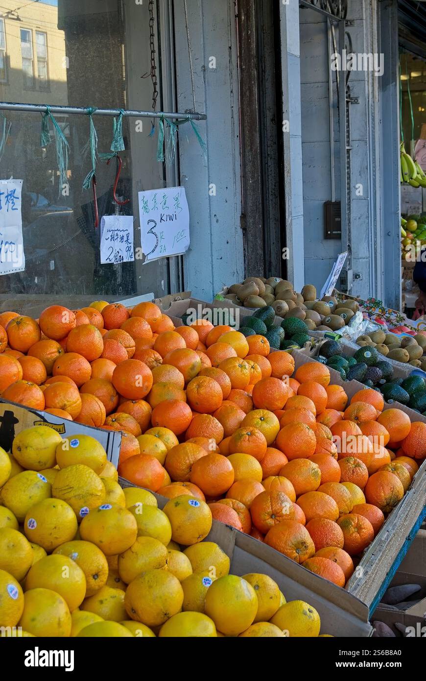 Fresh fruit display outside chinatown market Stock Photo - Alamy