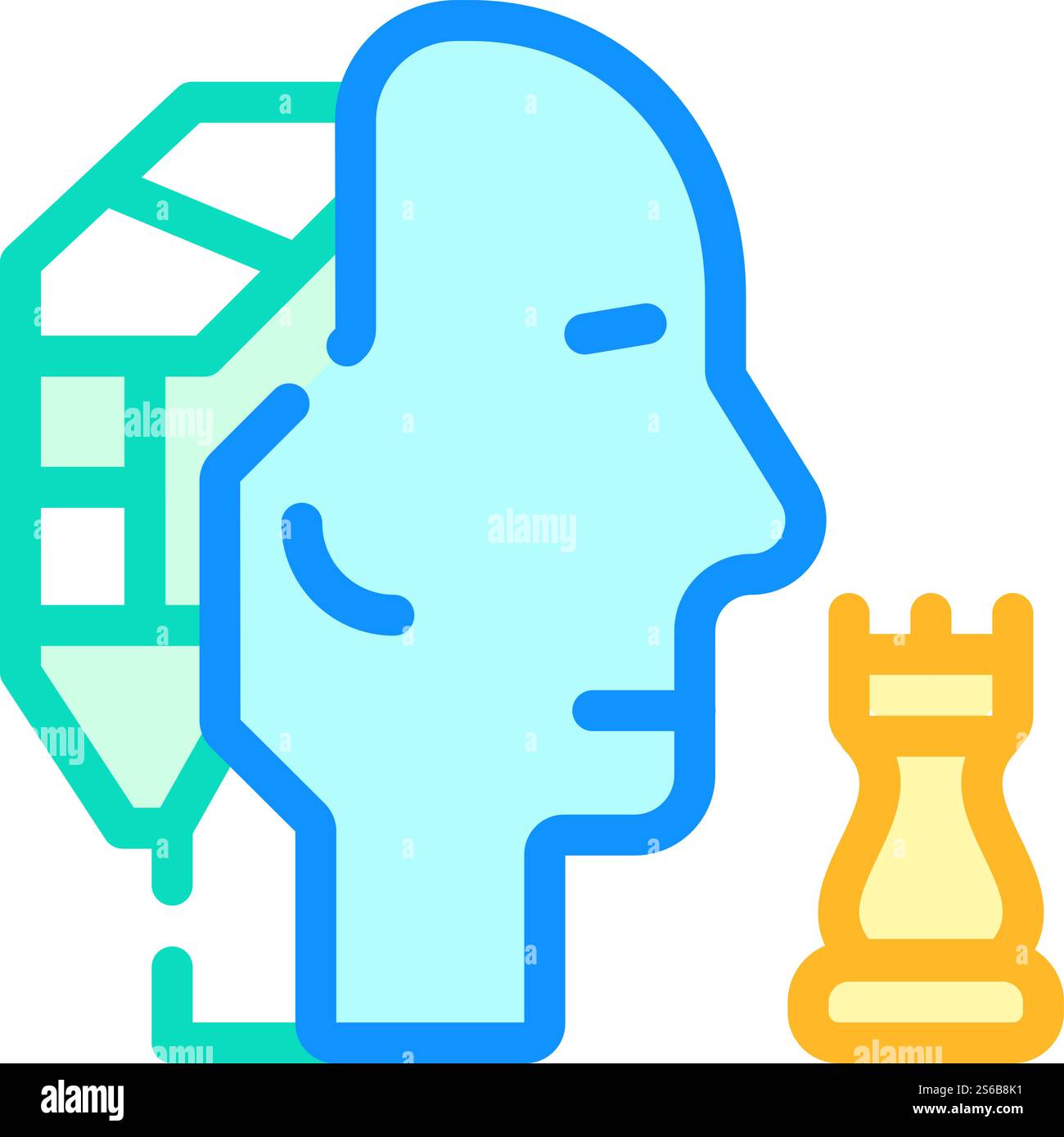 robot head brain play chess color icon vector. robot head brain play ...