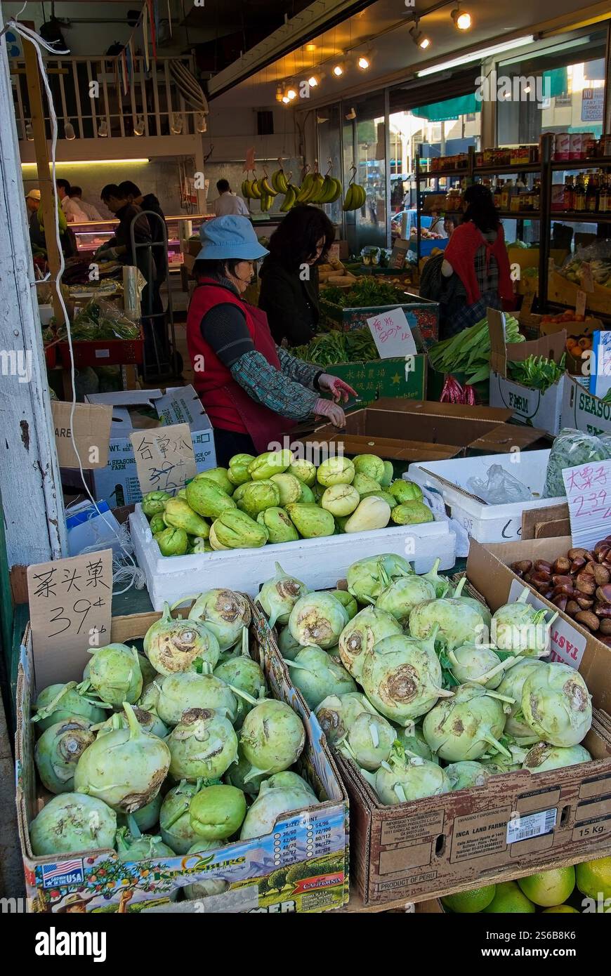 Fresh produce display on sidewalk outside chinatown market Stock Photo ...