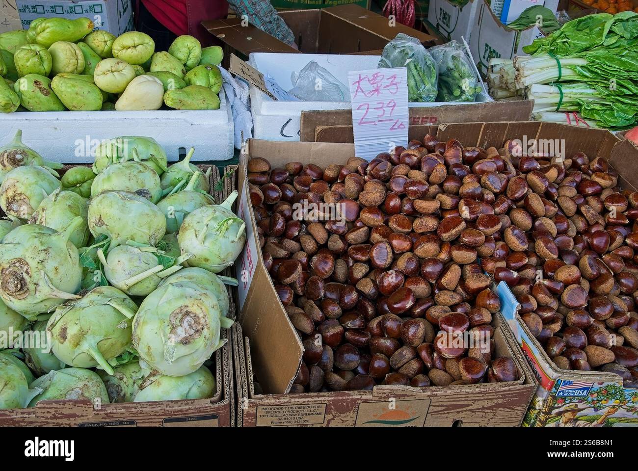 Fresh produce display on sidewalk outside chinatown market Stock Photo ...