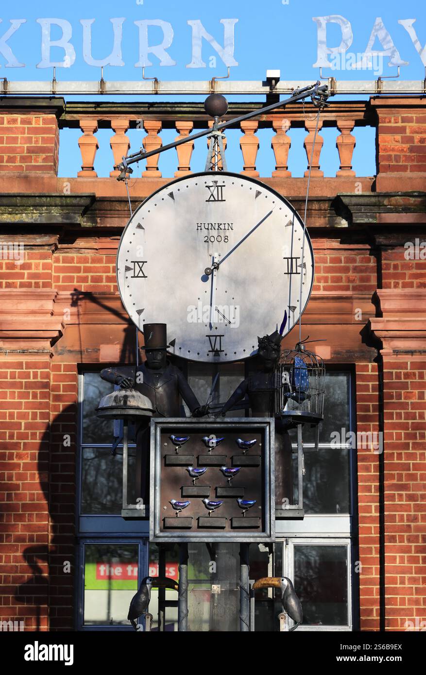 Tim Hunkin Clock in front of the Blackburn Pavilion, a 19th century ...