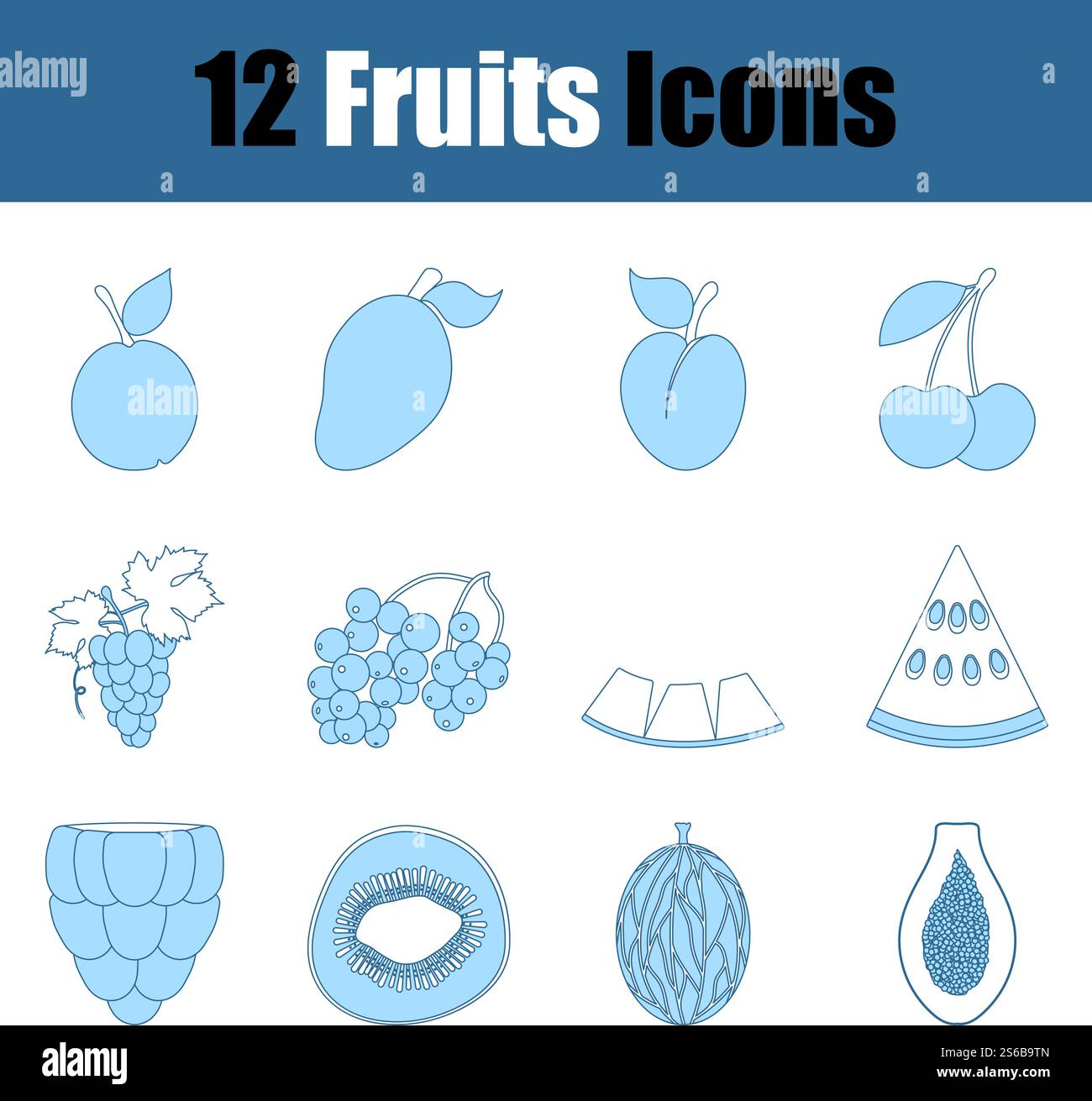 Fruits Icon Set. Thin Line With Blue Fill Design. Vector Illustration ...