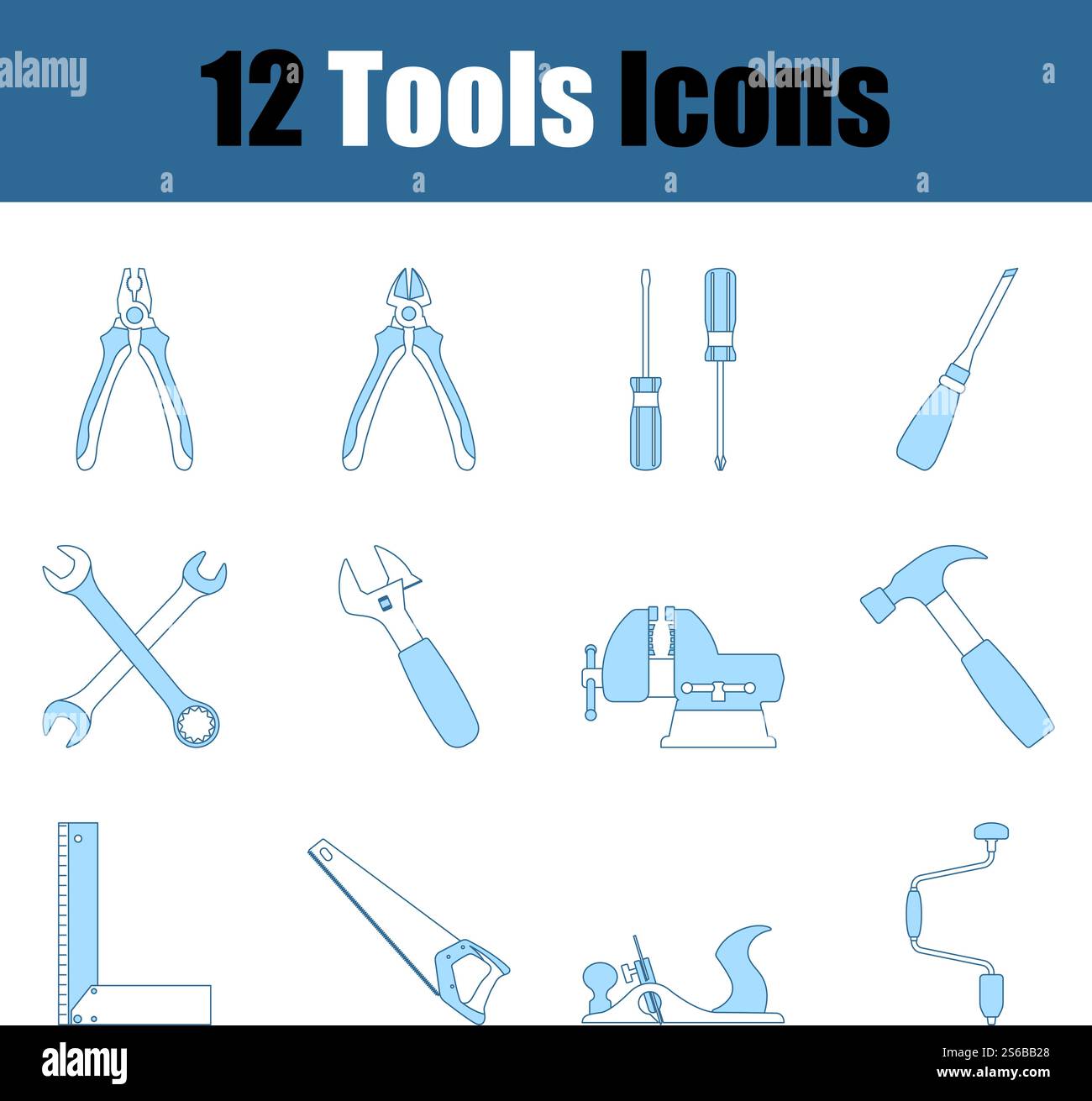 Tools Icon Set. Thin Line With Blue Fill Design. Vector Illustration ...