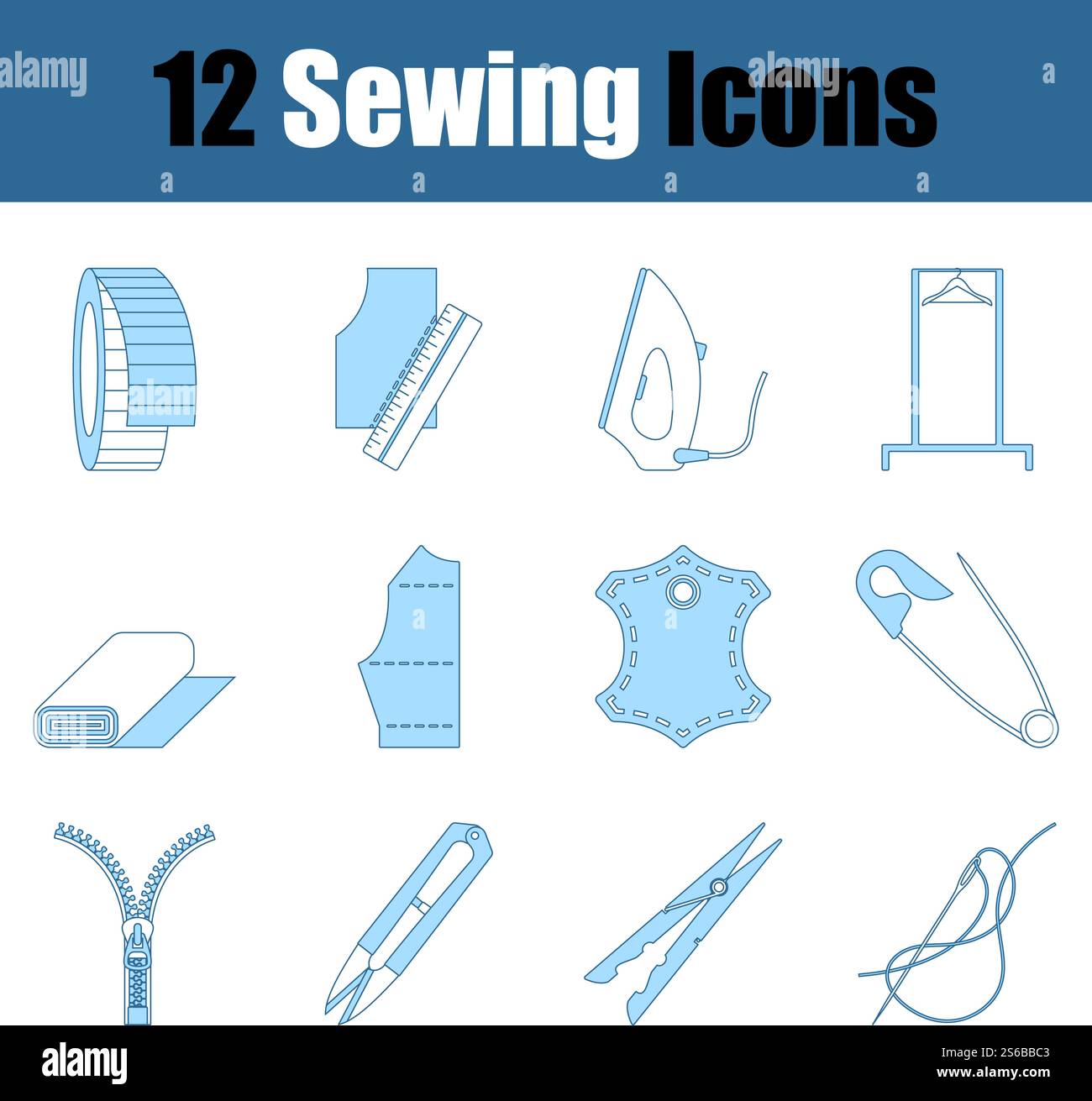 Sewing Icon Set. Thin Line With Blue Fill Design. Vector Illustration ...