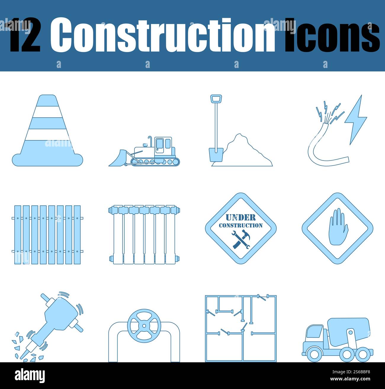 Construction Icon Set. Thin Line With Blue Fill Design. Vector ...