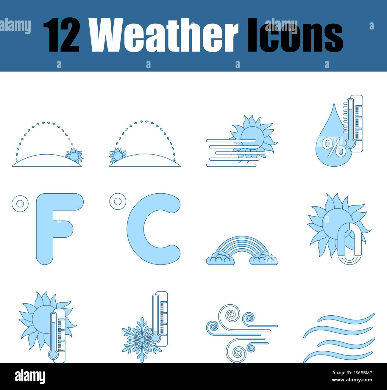 Weather Icon Set. Thin Line With Blue Fill Design. Vector Illustration ...