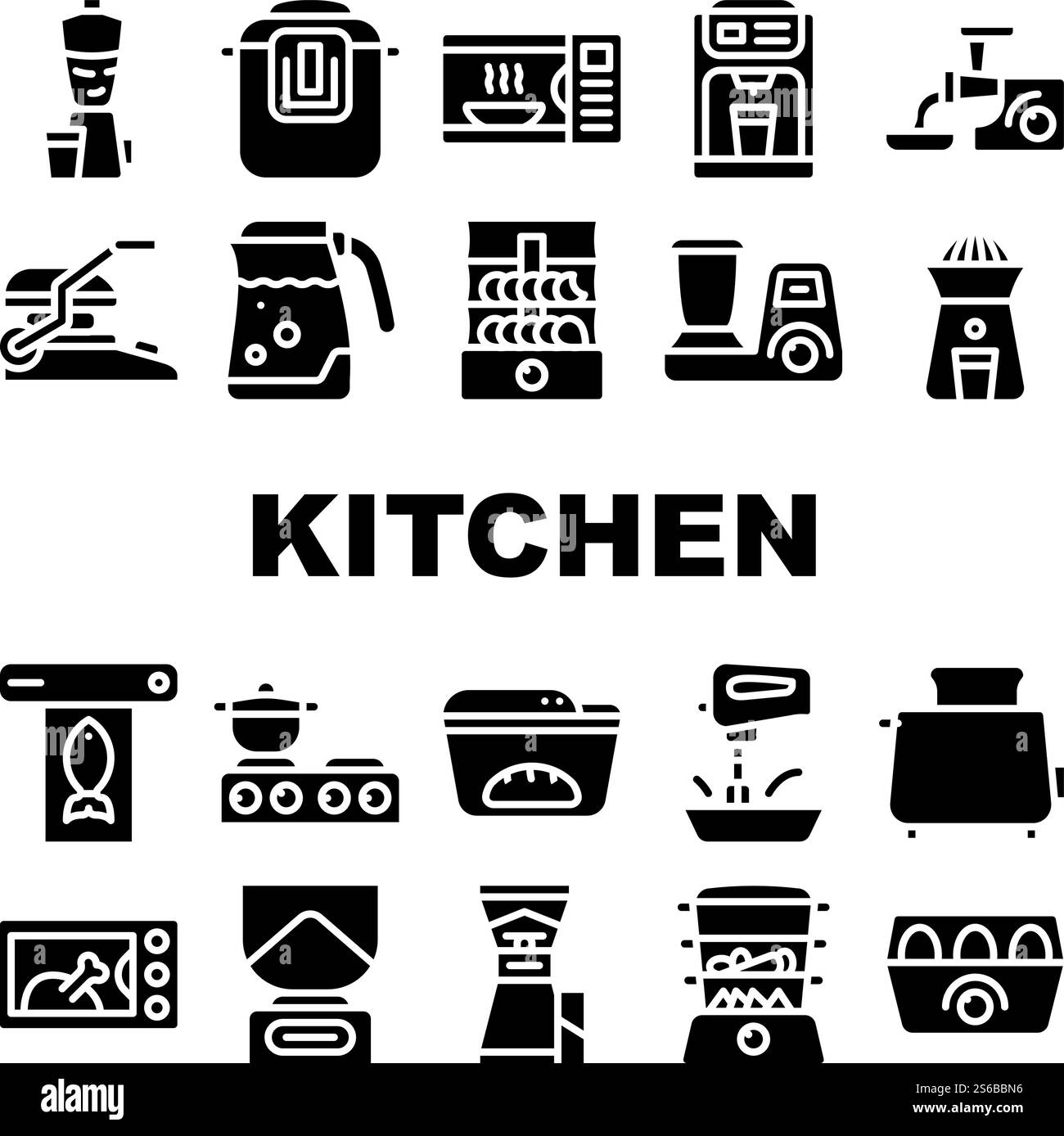 Kitchen Electronics Collection Icons Set Vector. Kitchen Blender And ...