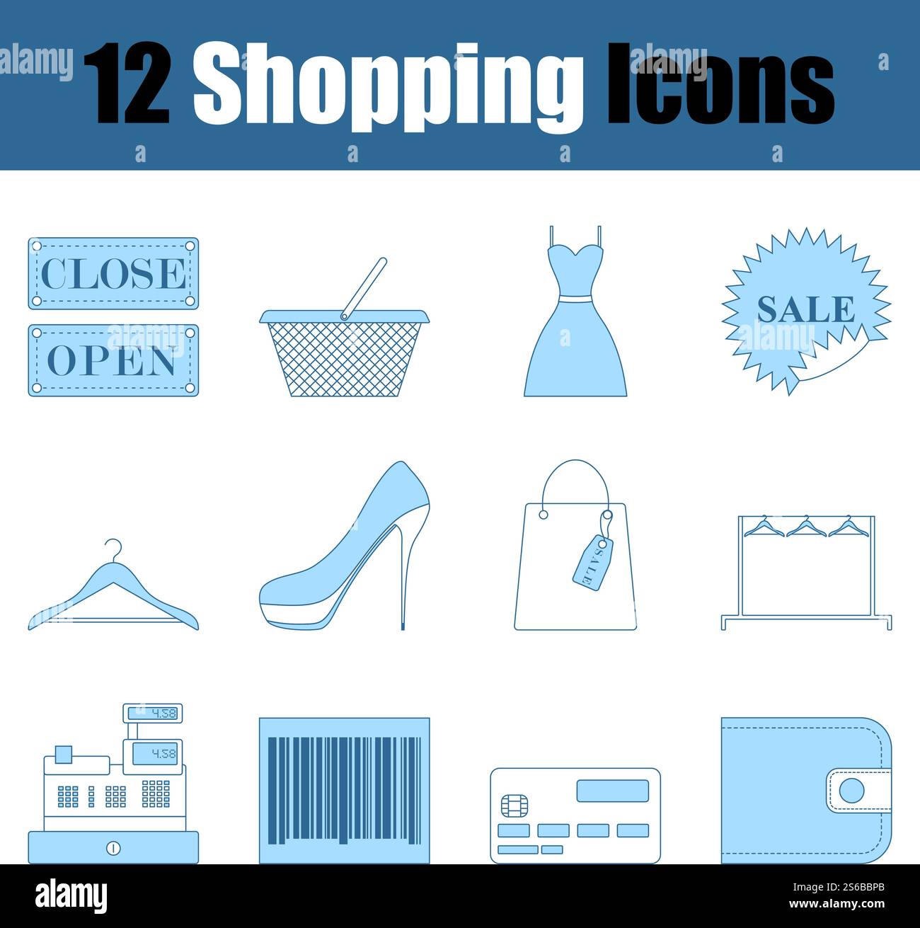 Shopping Icon Set. Thin Line With Blue Fill Design. Vector Illustration ...