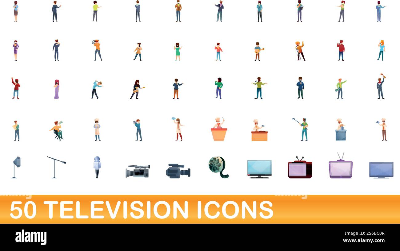 50 television icons set. Cartoon illustration of 50 television icons ...