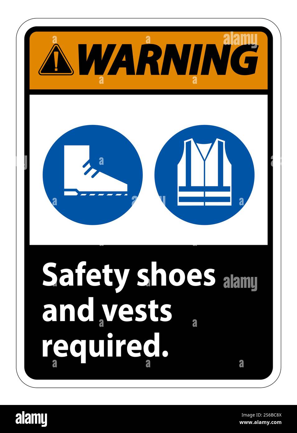 Warning Sign Safety Shoes And Vest Required With PPE Symbols on white ...