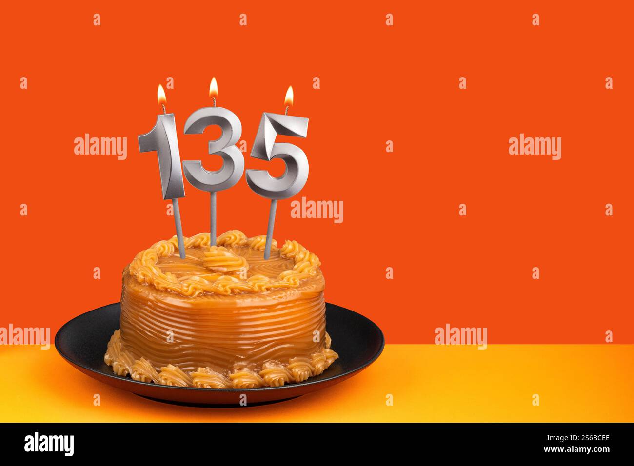 Birthday candle number 135 - Cake with dulce de leche frosting Stock ...