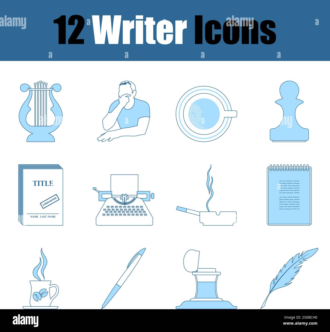 Writer Icon Set. Thin Line With Blue Fill Design. Vector Illustration ...