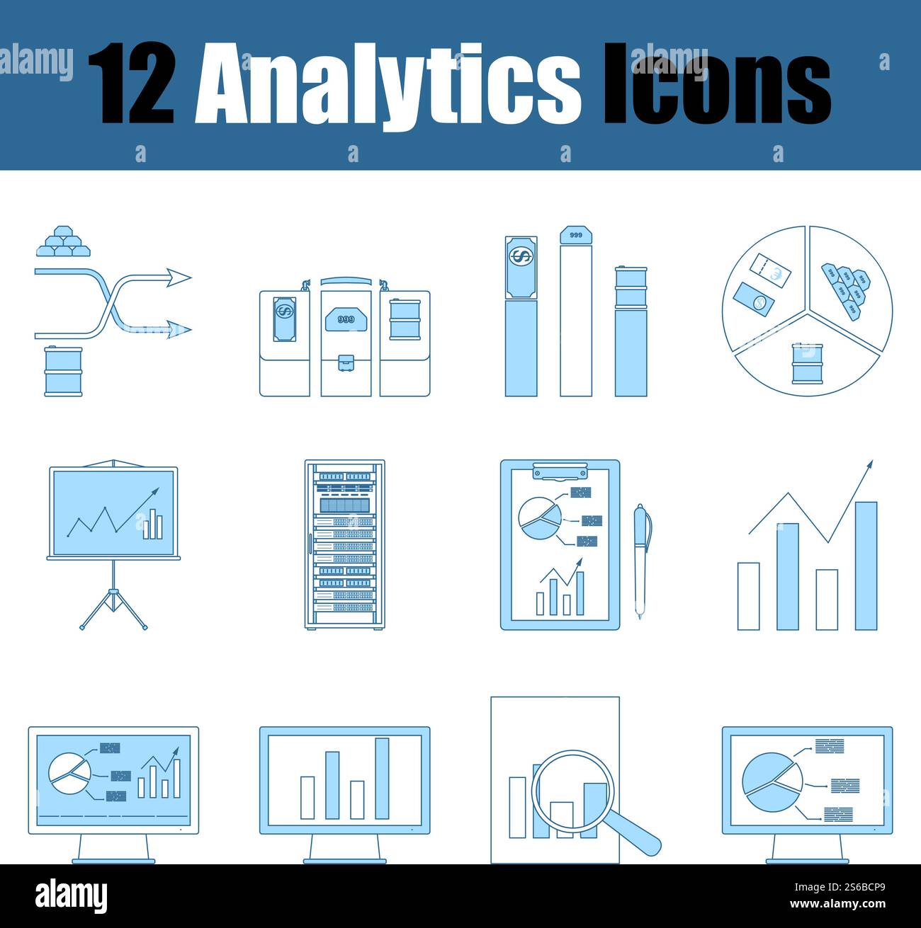 Analytics Icon Set. Thin Line With Blue Fill Design. Vector ...