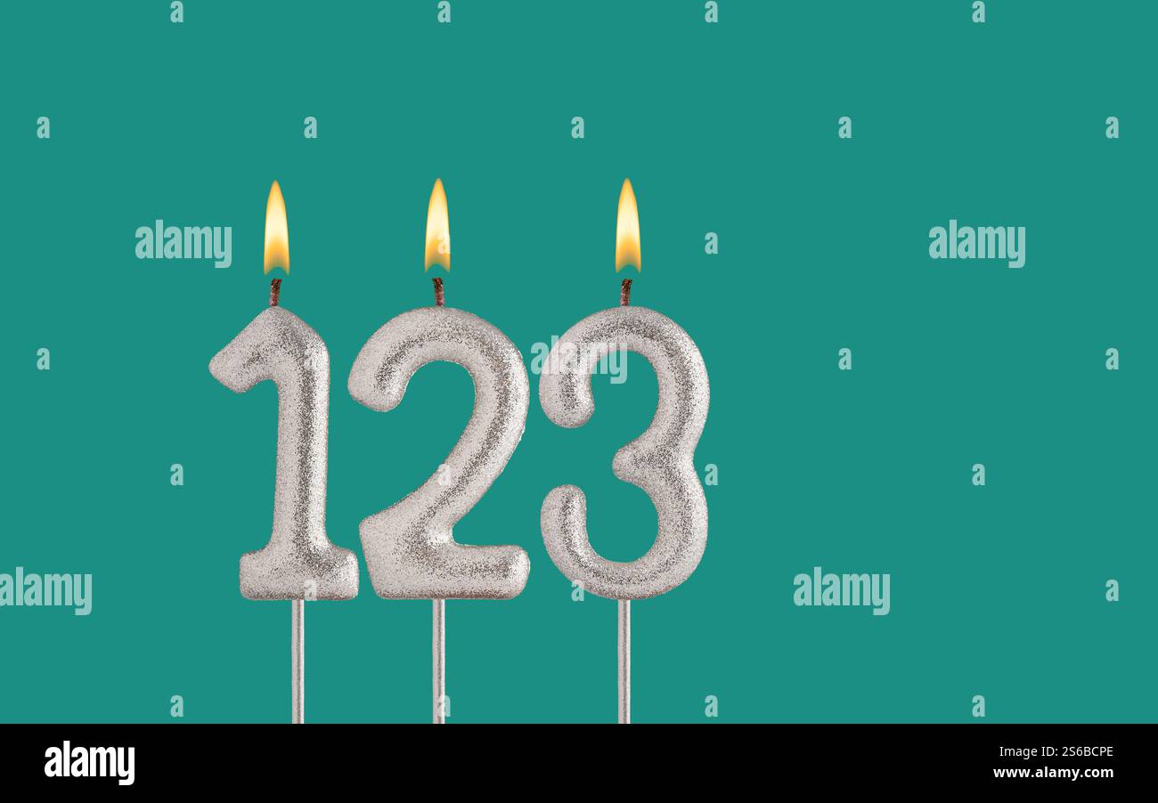 Birthday candle number 123 - Card on a green background Stock Photo - Alamy
